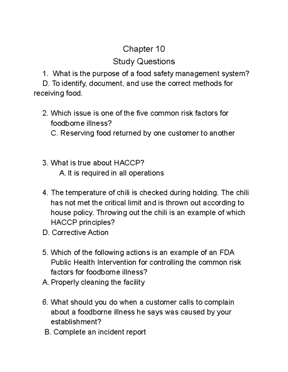 Culinary 050 Ch. 10 - For Chef Brown - Chapter 10 Study Questions What ...