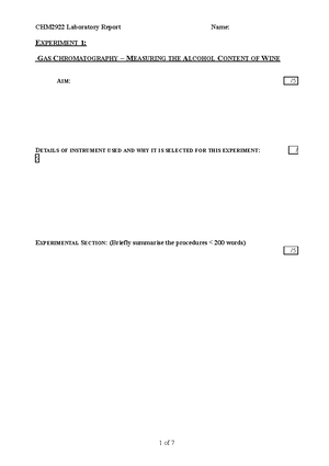 CHM2922 Exp 3 - Experiment 3 report - CHM2922 Laboratory Report Name: EXPERIMENT 2 ...