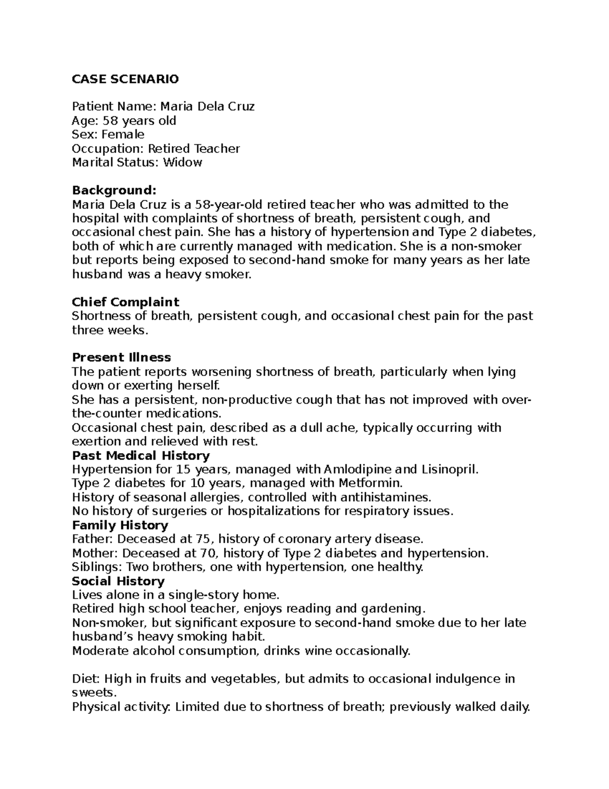 CASE FOR CASE PRES - SAMPLE CASES FOR CASE PRESENTATION - CASE SCENARIO ...