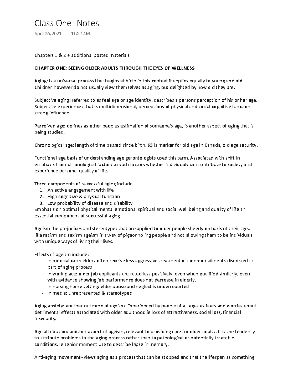 Class One notes - Chapters 1 & 2 + additional posted materials CHAPTER ...