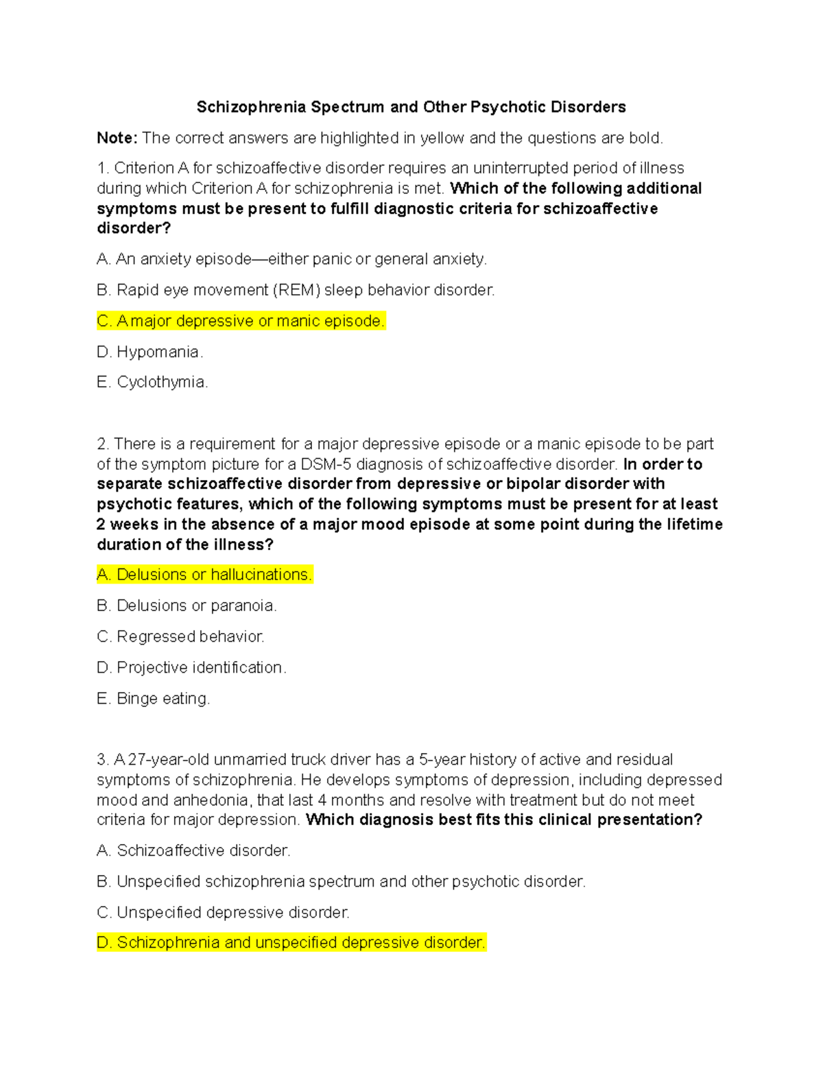 Test Questions in Schizophrenia and Other Psychotic Disorders ...