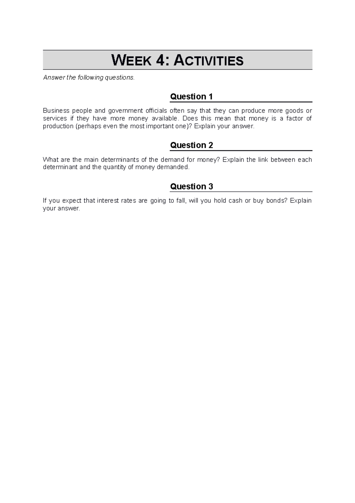 Week 4 PME Activities - WEEK 4: ACTIVITIES Answer the following ...