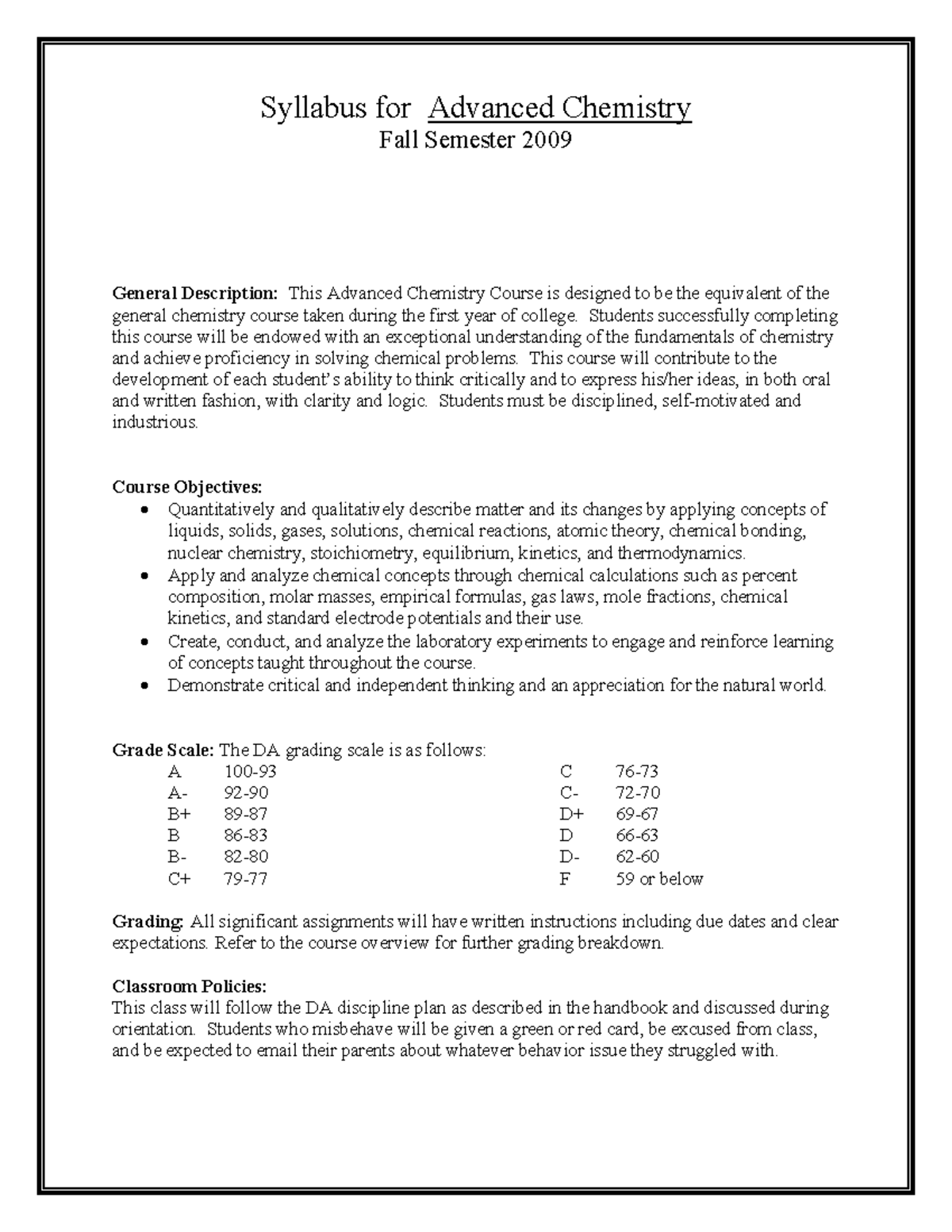 Syllabus-for-Advanced Chemistry - Syllabus for Advanced Chemistry Fall ...