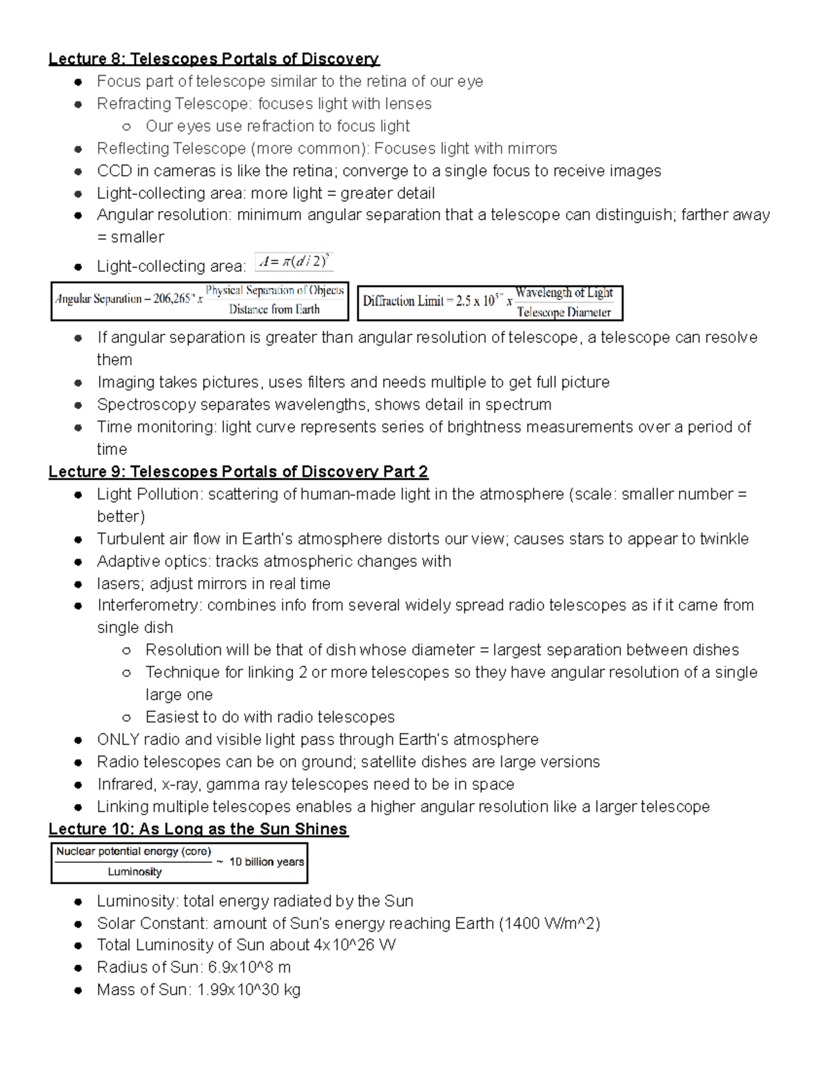 2019 Astronomy Cheat Sheet 2 - Lecture 8: Telescopes Portals of ...