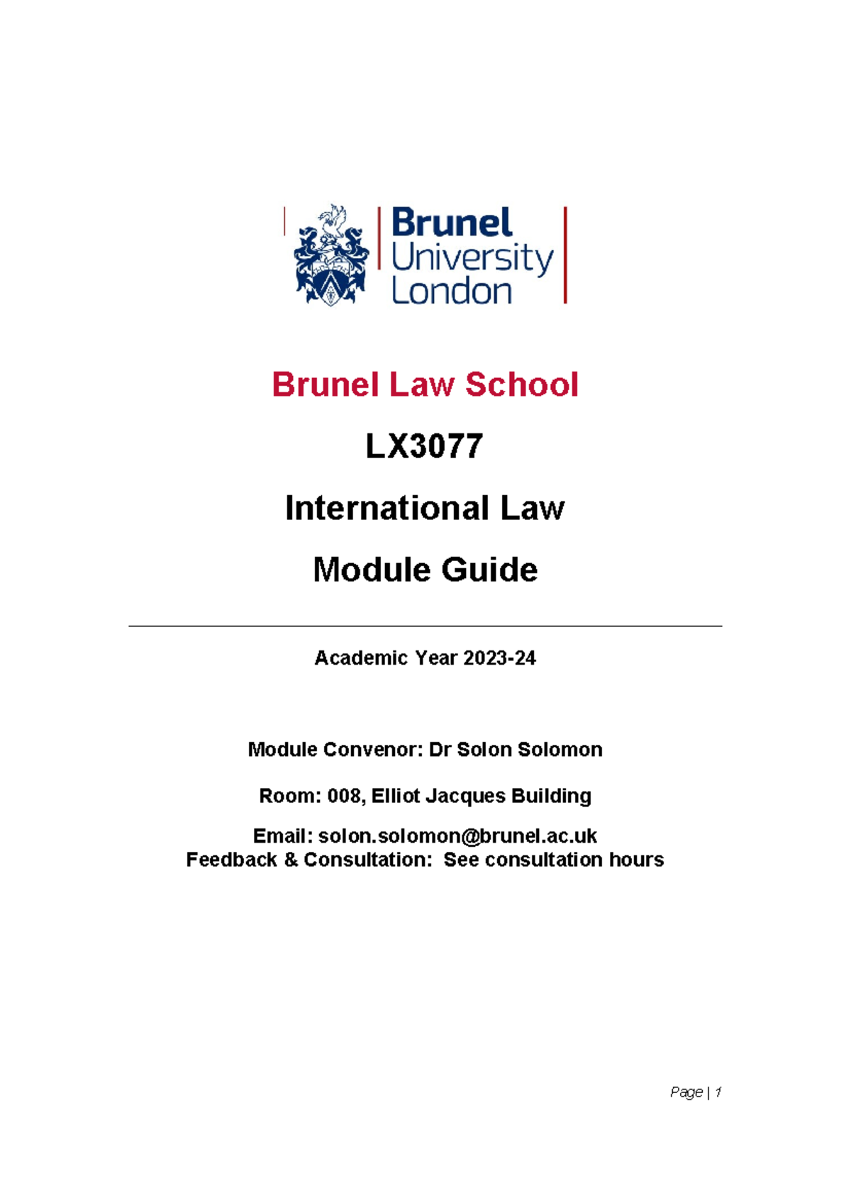 Module Guide - Brunel Law School LX International Law Module Guide Academic Year 2023- 24 Module ...