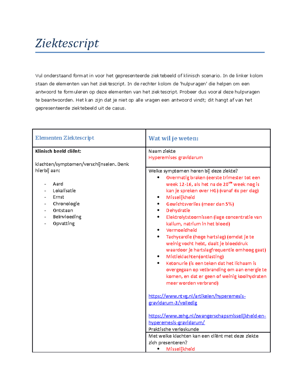 Format ziektescript - ziekte script - Ziektescript Vul onderstaand ...