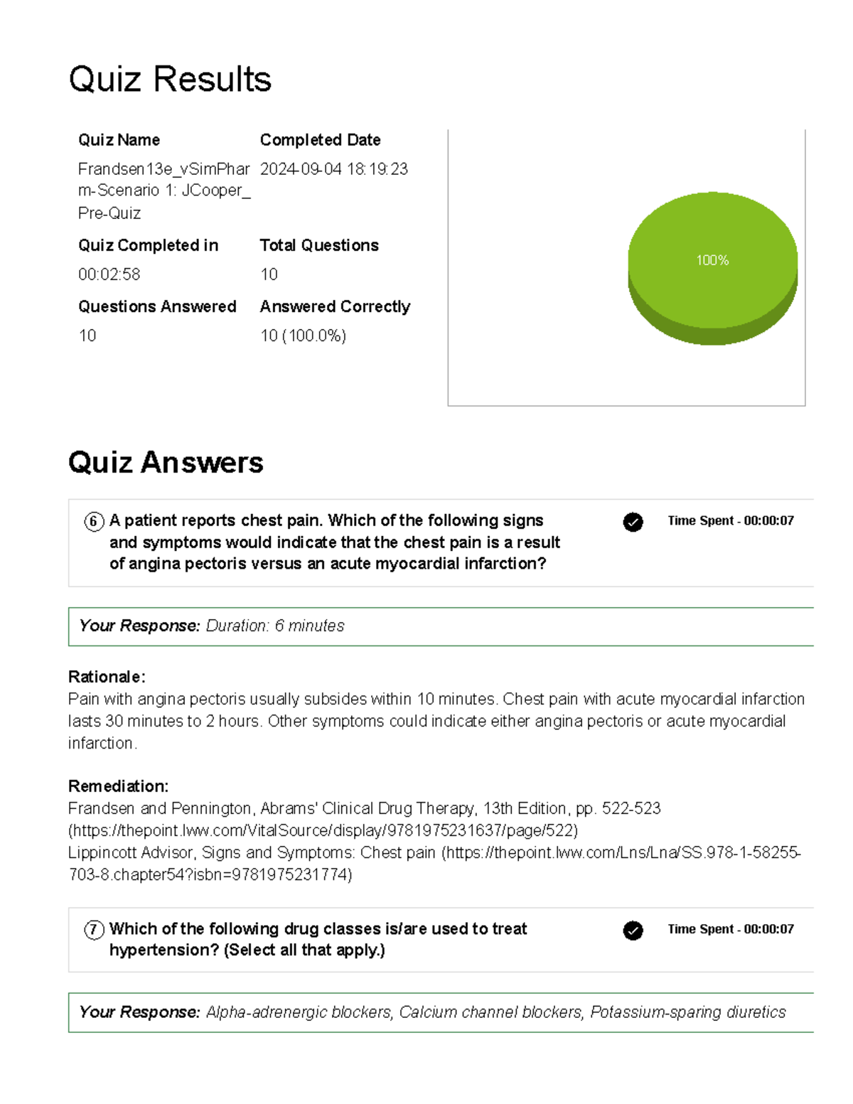 Pre-Sim Quiz 1B - quiz - Quiz Name Frandsen13e_vSimPhar m-Scenario 1: JCooper_ Pre-Quiz ...