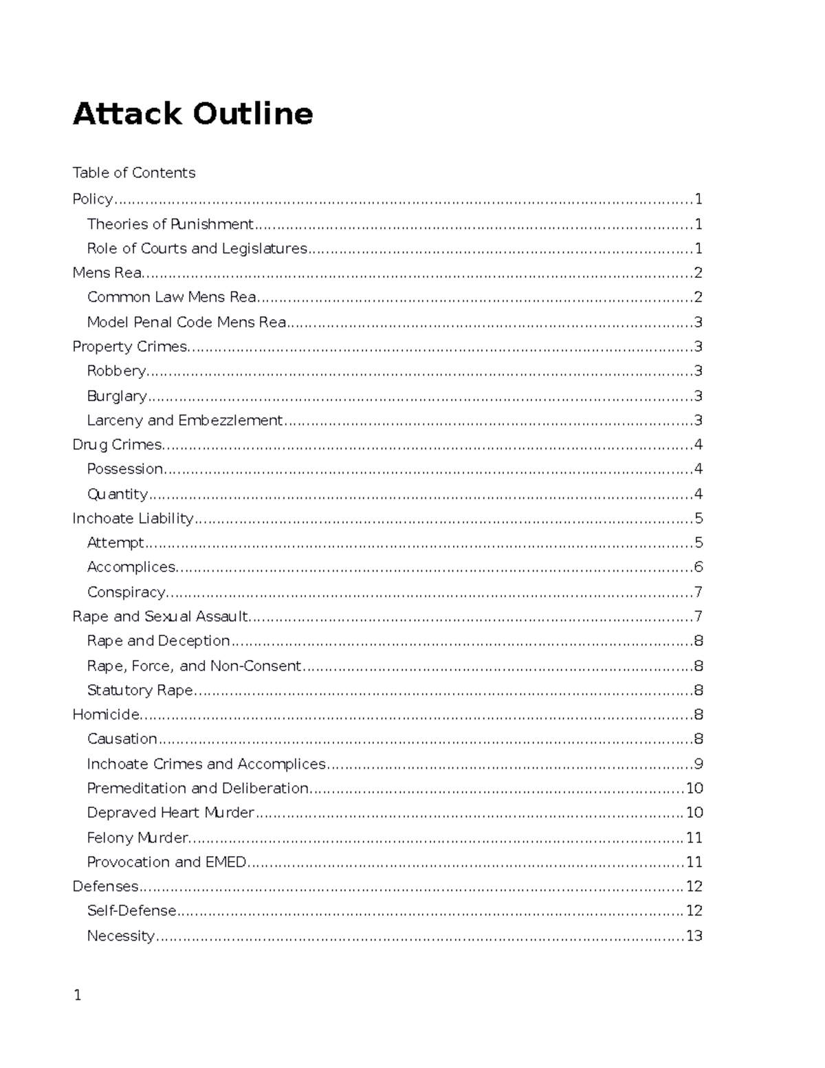 Criminal Law Attack Outline - Attack Outline - Studocu