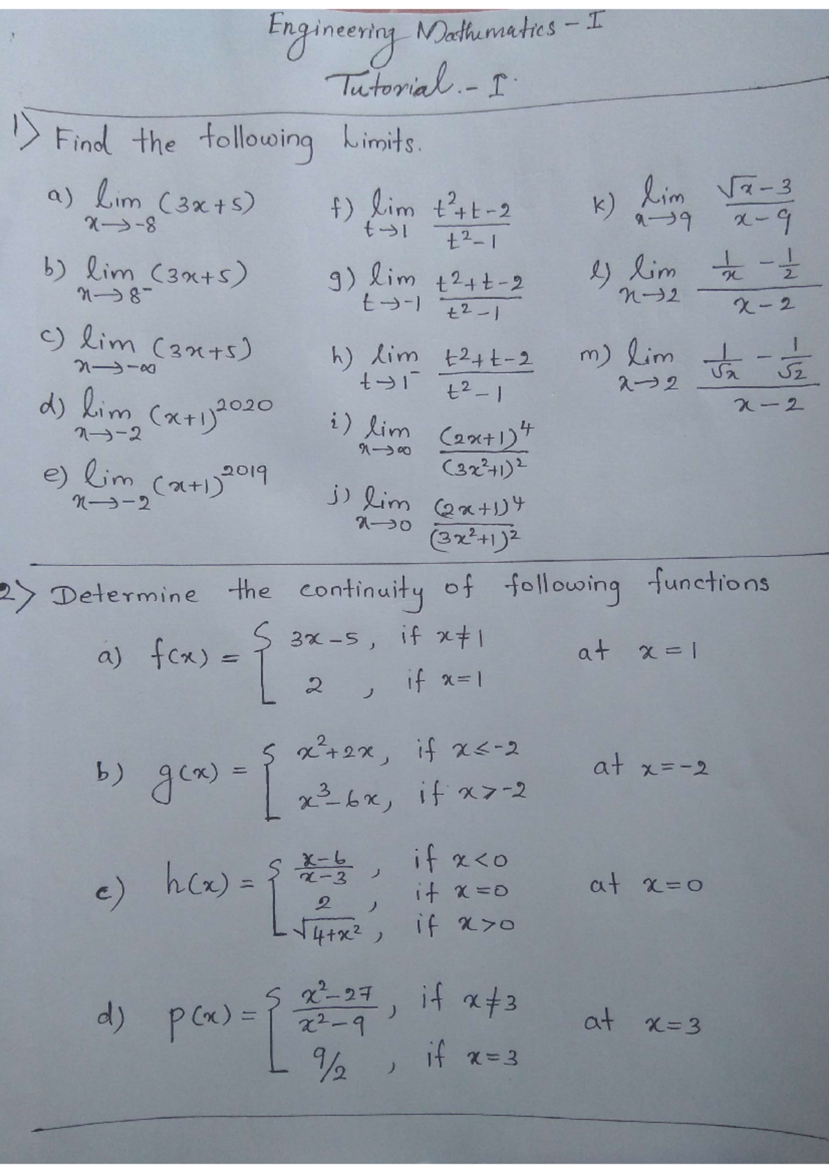 Tutorial 1 - Engineering Mathemics 1 - Studocu