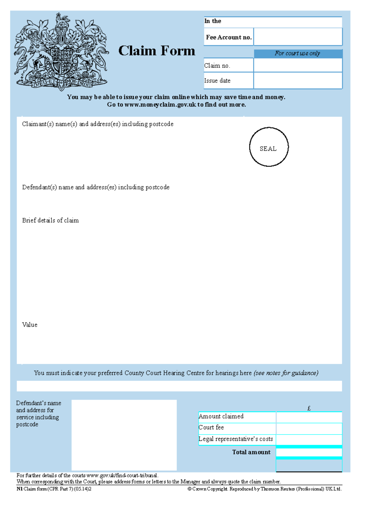 Blank Claim Form- PASF - Drafting - Claim Form In the Fee Account no ...