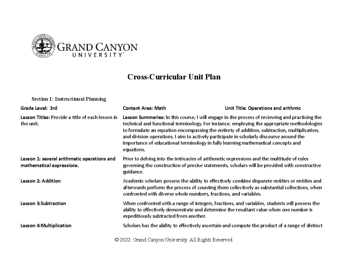 Cross Curricular - Cross-Curricular Unit Plan Section 1: Instructional ...