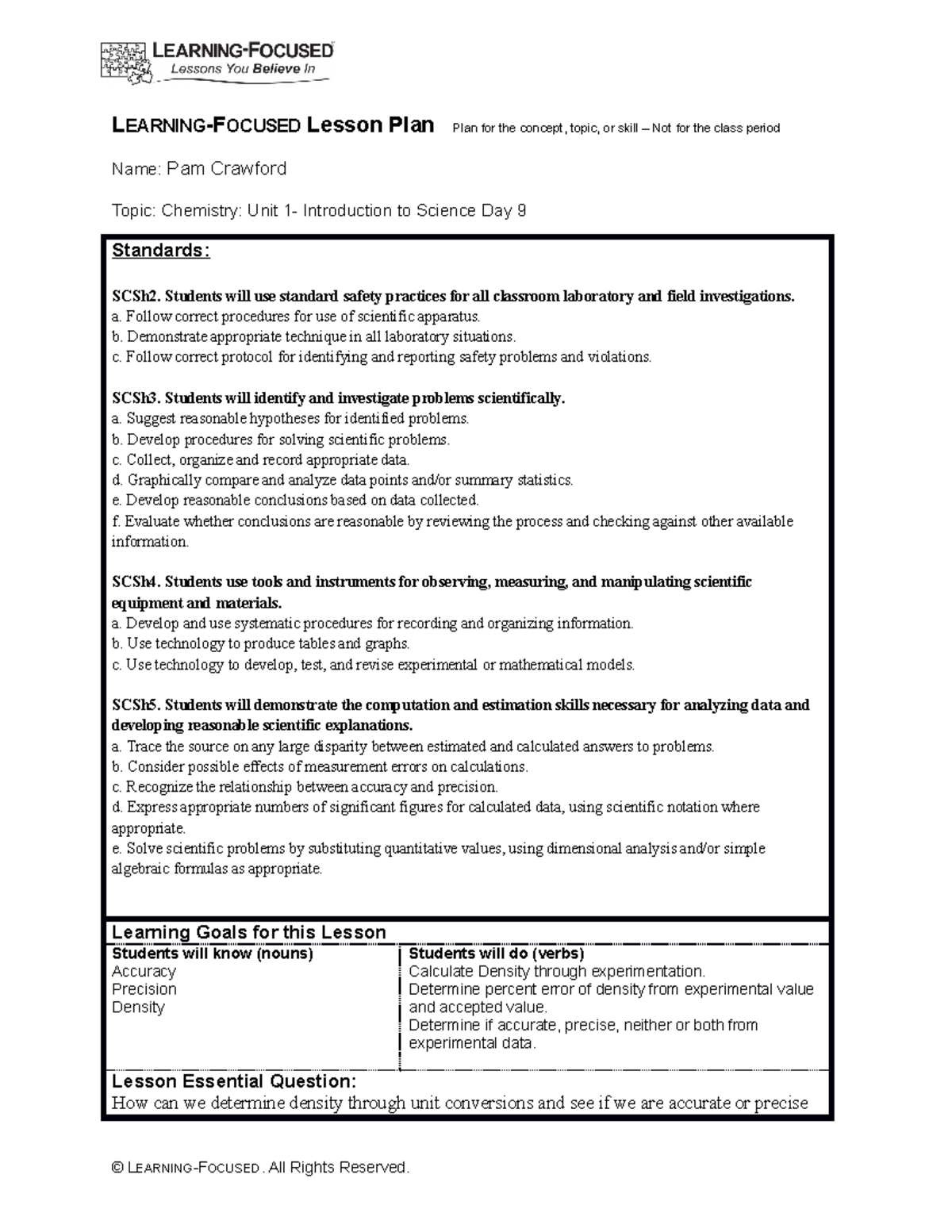 Chemistry Unit 1 Day 9 Intro to Science LF Format - LEARNING-FOCUSED ...