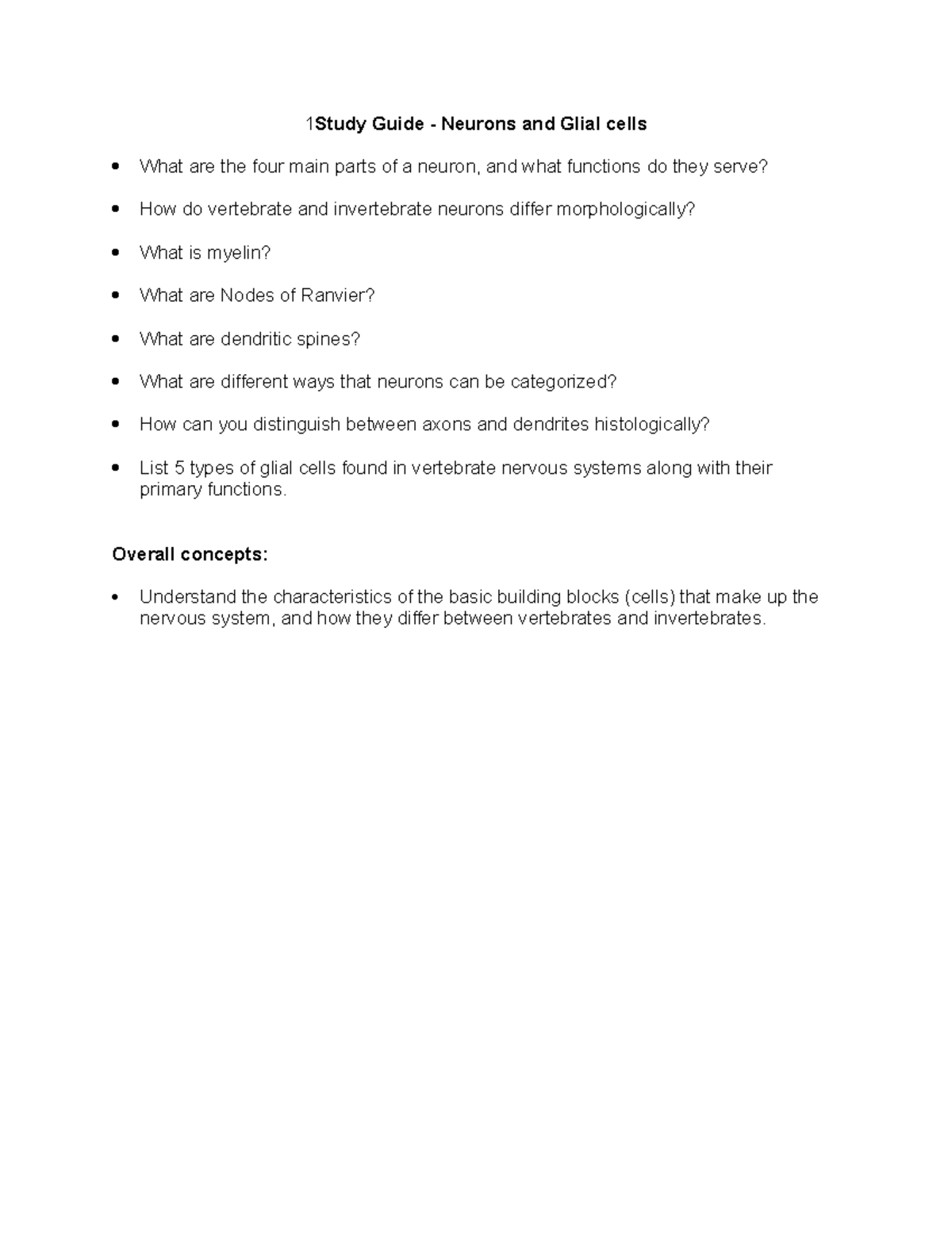Neurons and Glia Study Guide - 1 Study Guide - Neurons and Glial cells ...