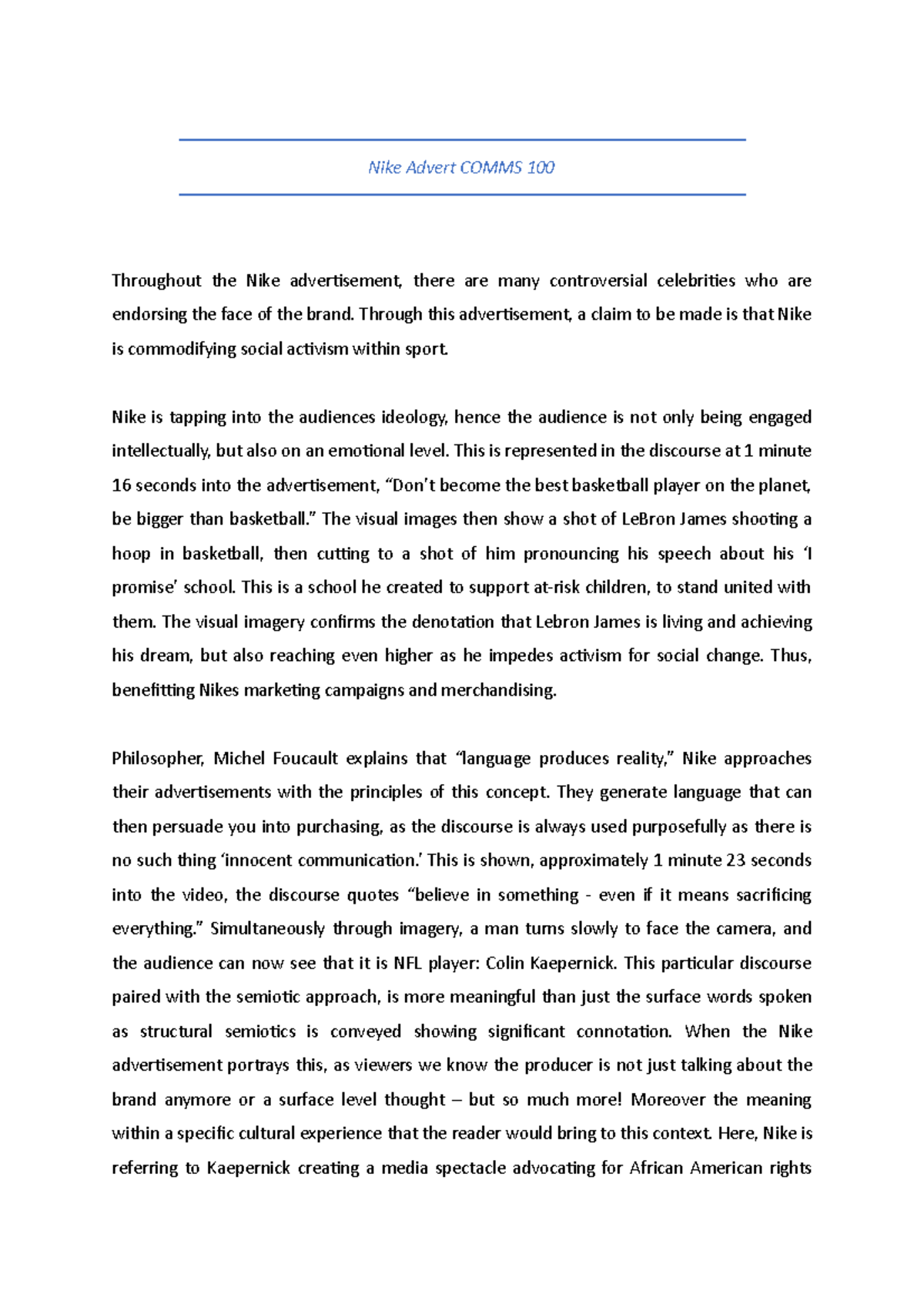 Nike Comms - Whole essay about nike and their advertisements - what it ...