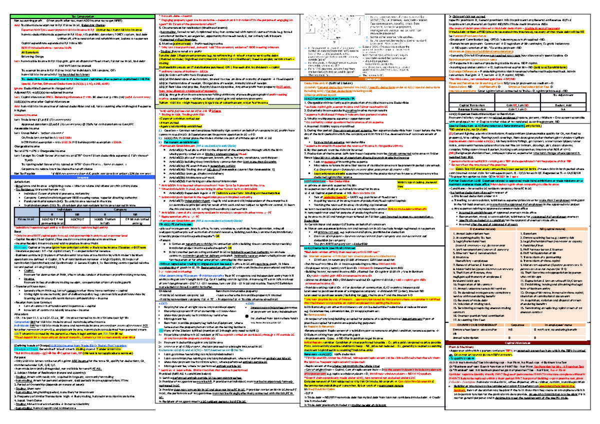 Tax Cheatsheet (Midterm 1) - Tax Computation Net accounting profit (If ...