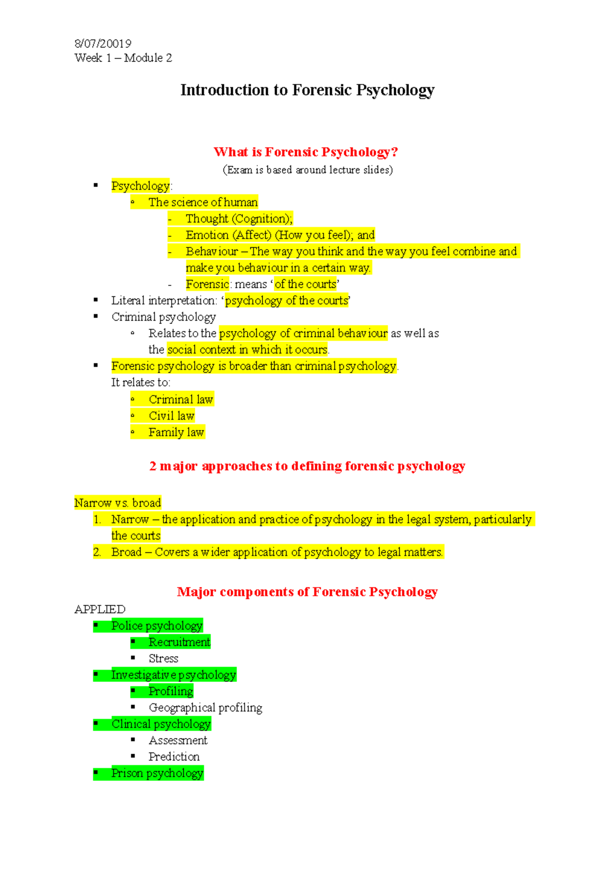 An Introduction to to Forensic Psychology and how FP has envolved - 1010CCJ - Griffith - Studocu