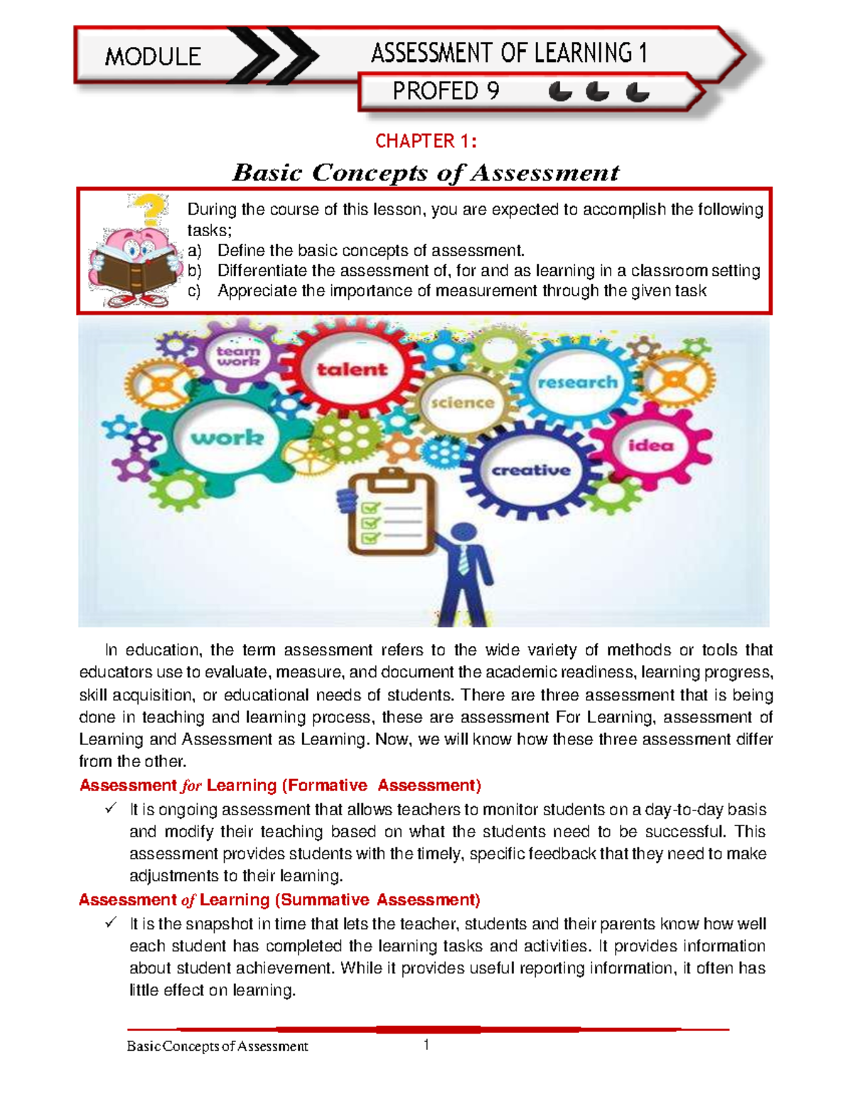 1-10 Olprofed 09 - GOOD - PROFED 9 MODULE Basic Concepts of Assessment ...