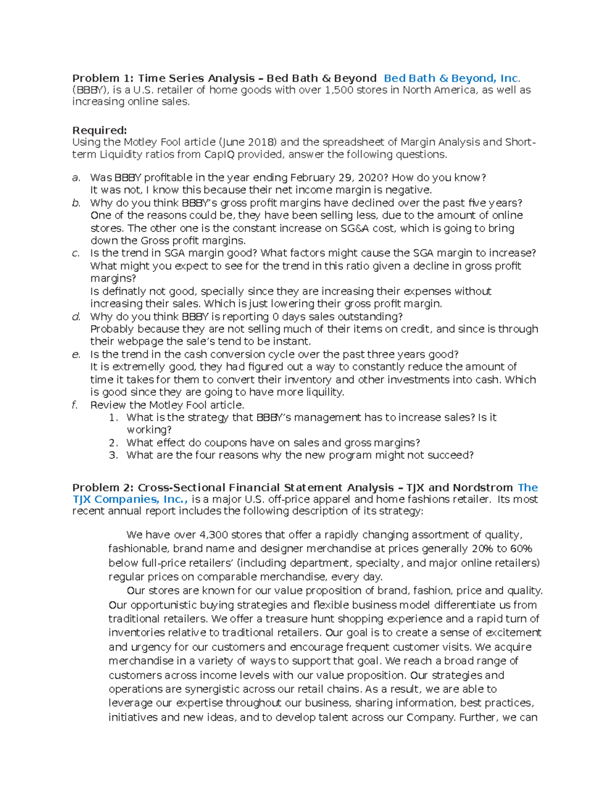 Ratio Analysis-Problem Set 3 - ACC 7040 - Studocu