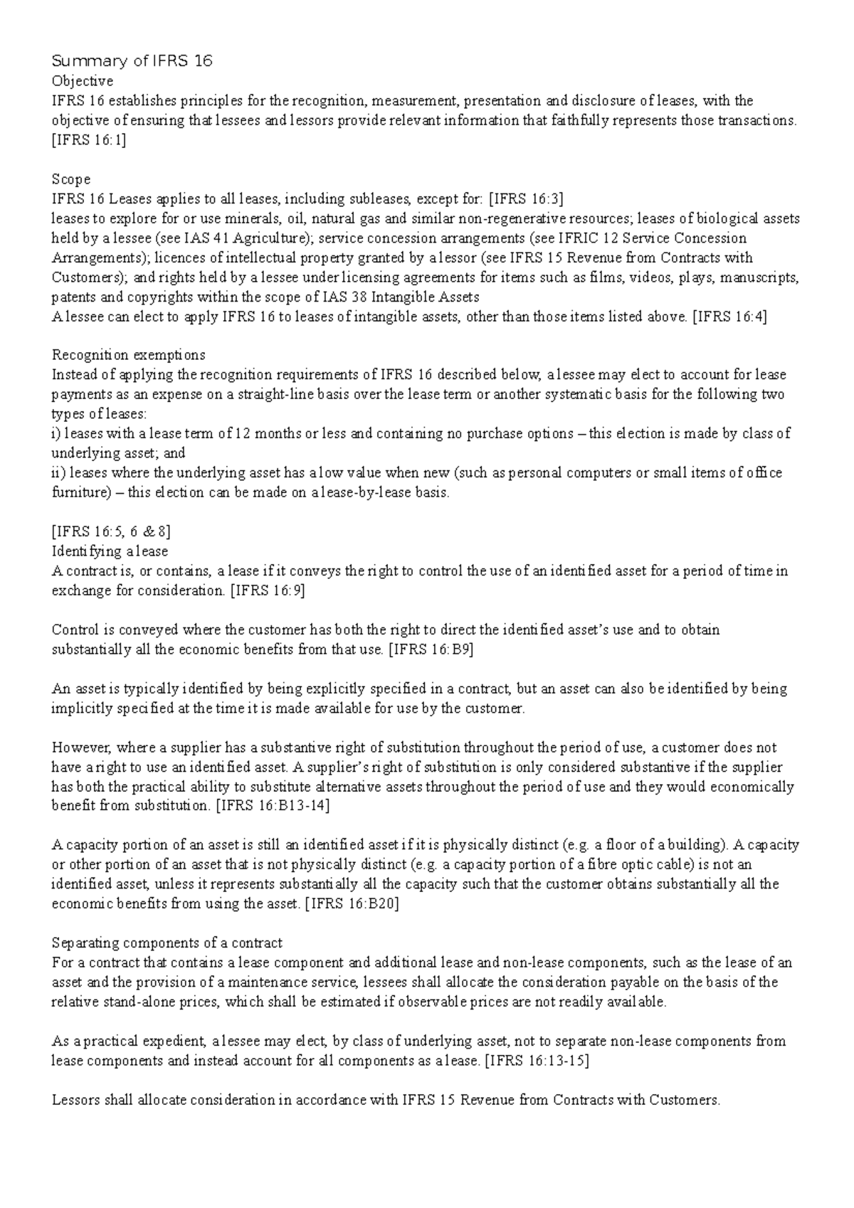 Summary Of IFRS 16 Study Well Summary Of IFRS 16 Objective IFRS