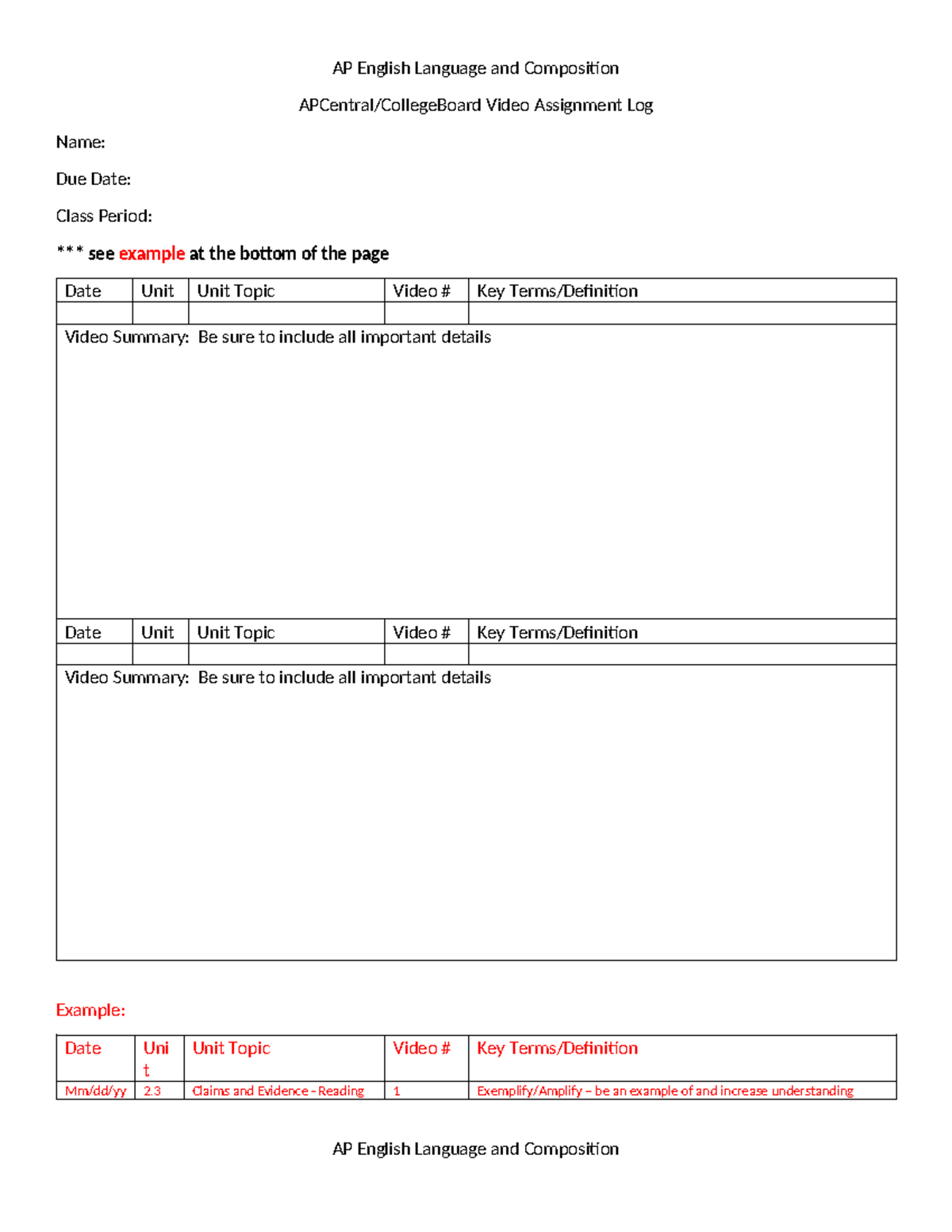 APCentral College Board Video Log - APCentral/CollegeBoard Video ...
