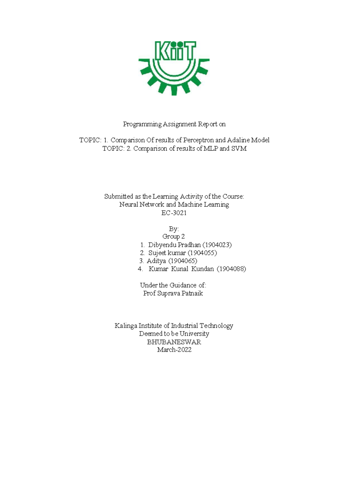 NNML MINI Project - Programming Assignment Report on TOPIC: 1 ...