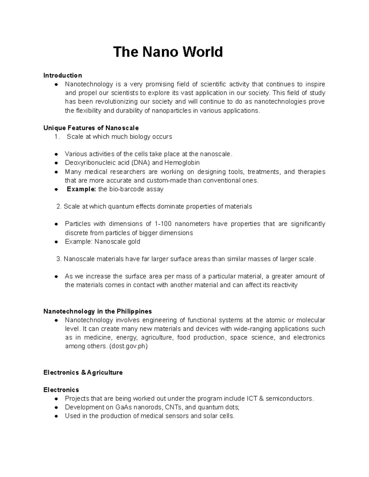 The Nano World - The Nano World Introduction Nanotechnology is a very ...