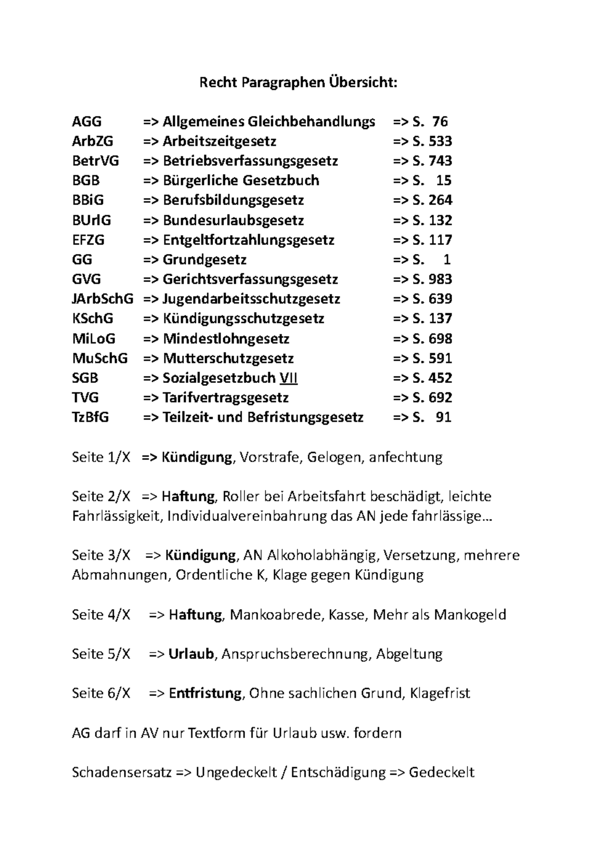 Recht Paragraphen Übersicht - 76 ArbZG => Arbeitszeitgesetz => S. 533 ...