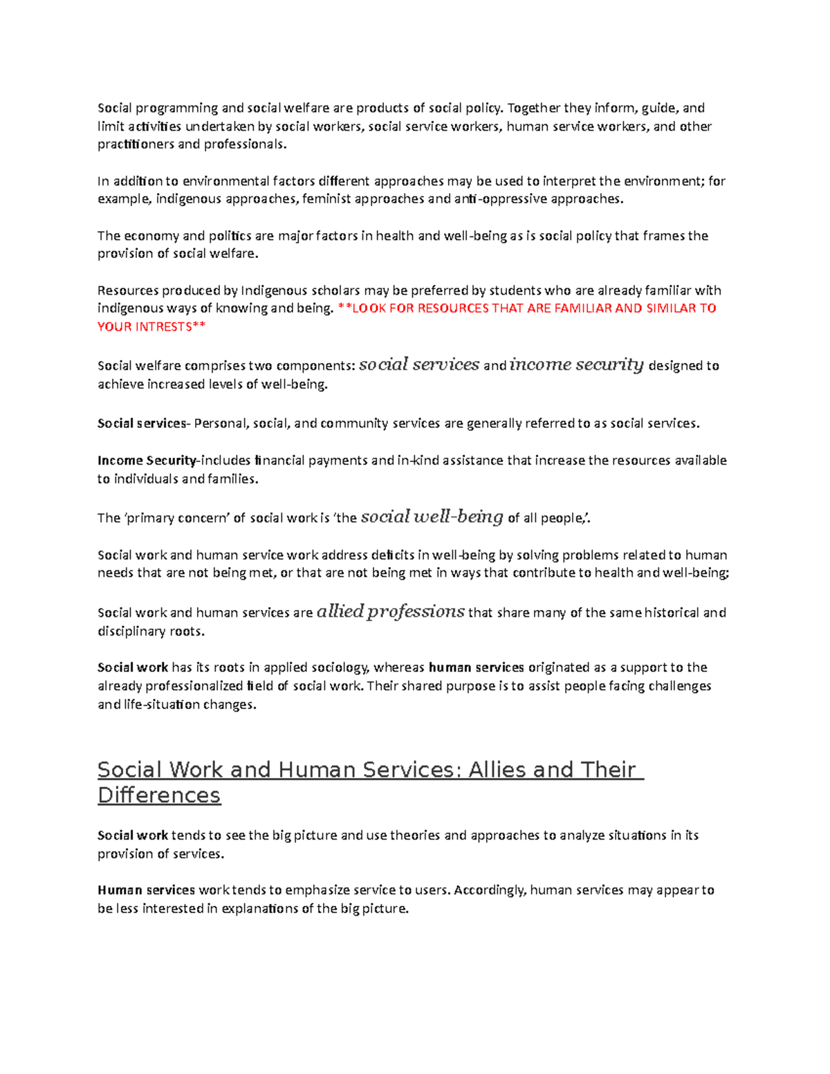 Part1 Section 1 Study Notes - Social programming and social welfare are ...