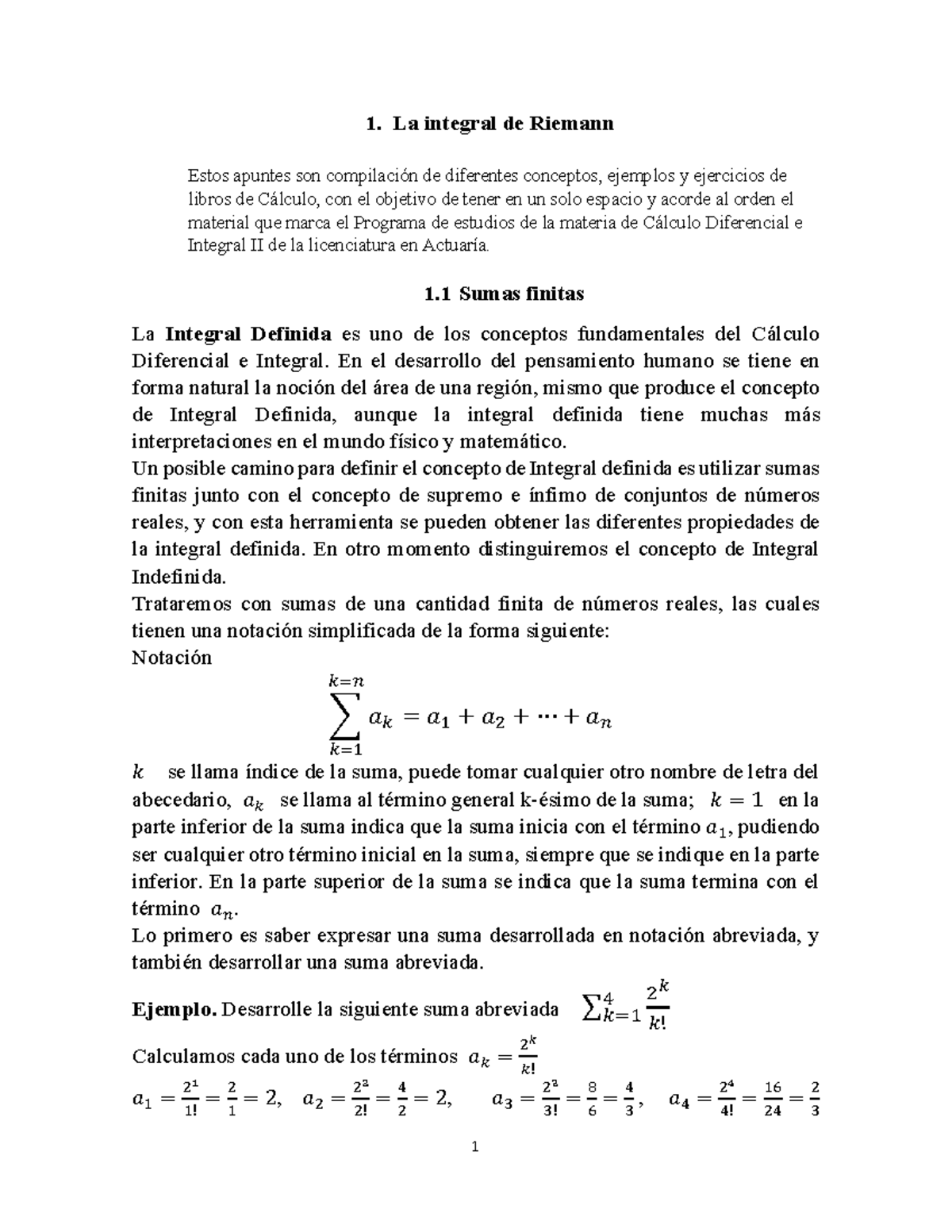1.1 Sunas finitas act - Apuntes de C2 para actuaria - 1. La integral de ...