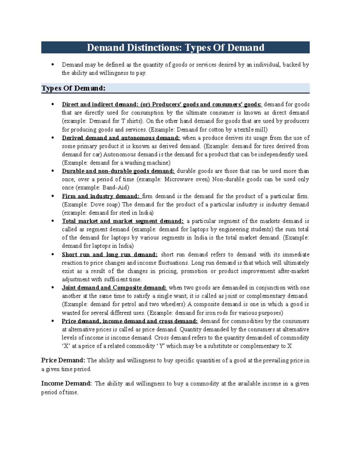 Demand Distinctions Types OF Demand - Types Of Demand: Direct and ...