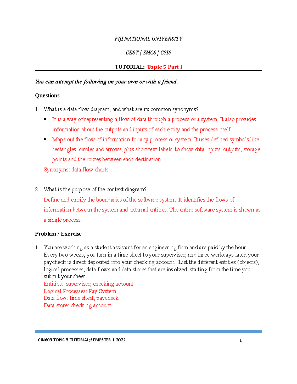 Topic 5 Tutorial Questions Sol - FIJI NATIONAL UNIVERSITY CEST | SMCS ...