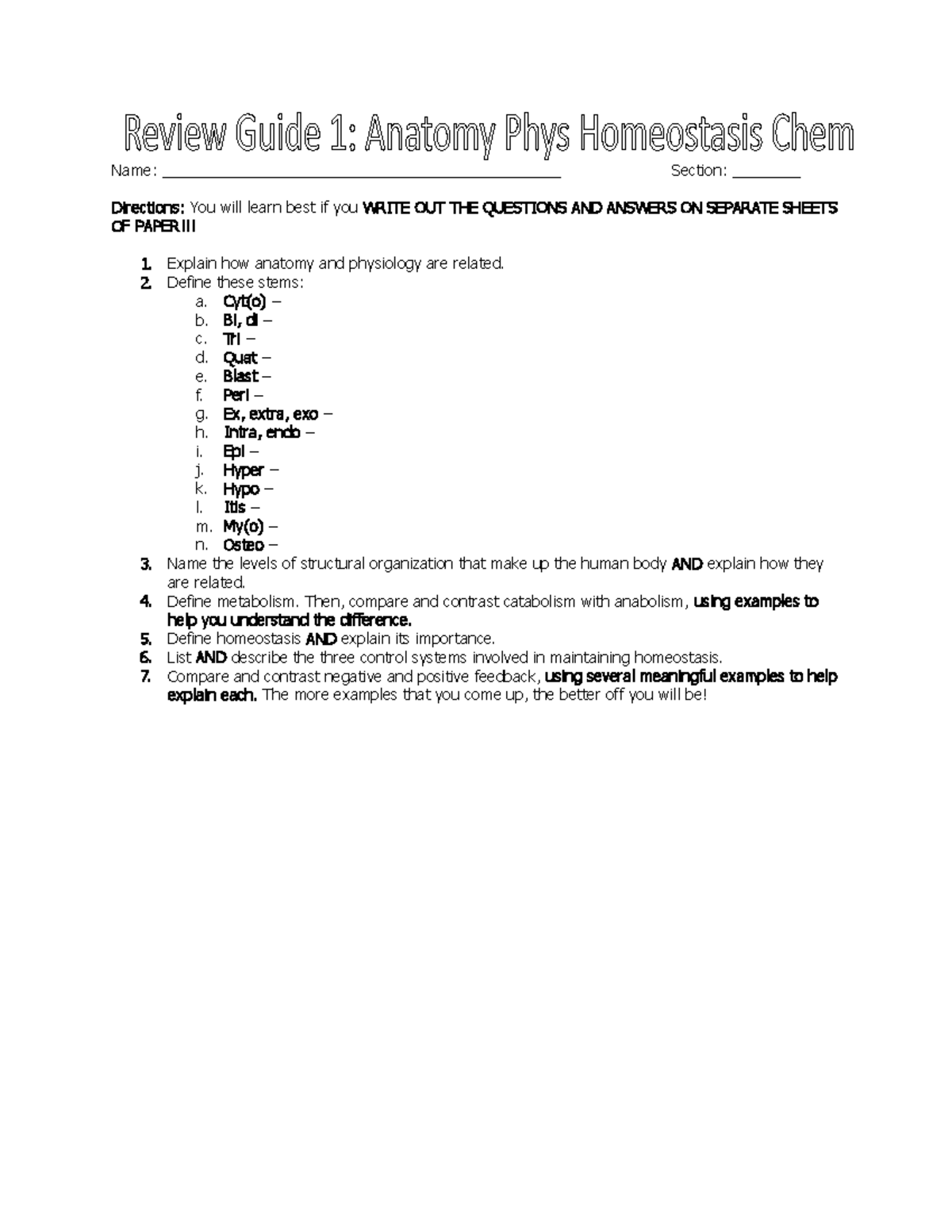 1 Anatomy Phys Homeostasis Chem Review Guide 2021 - Name: - Studocu