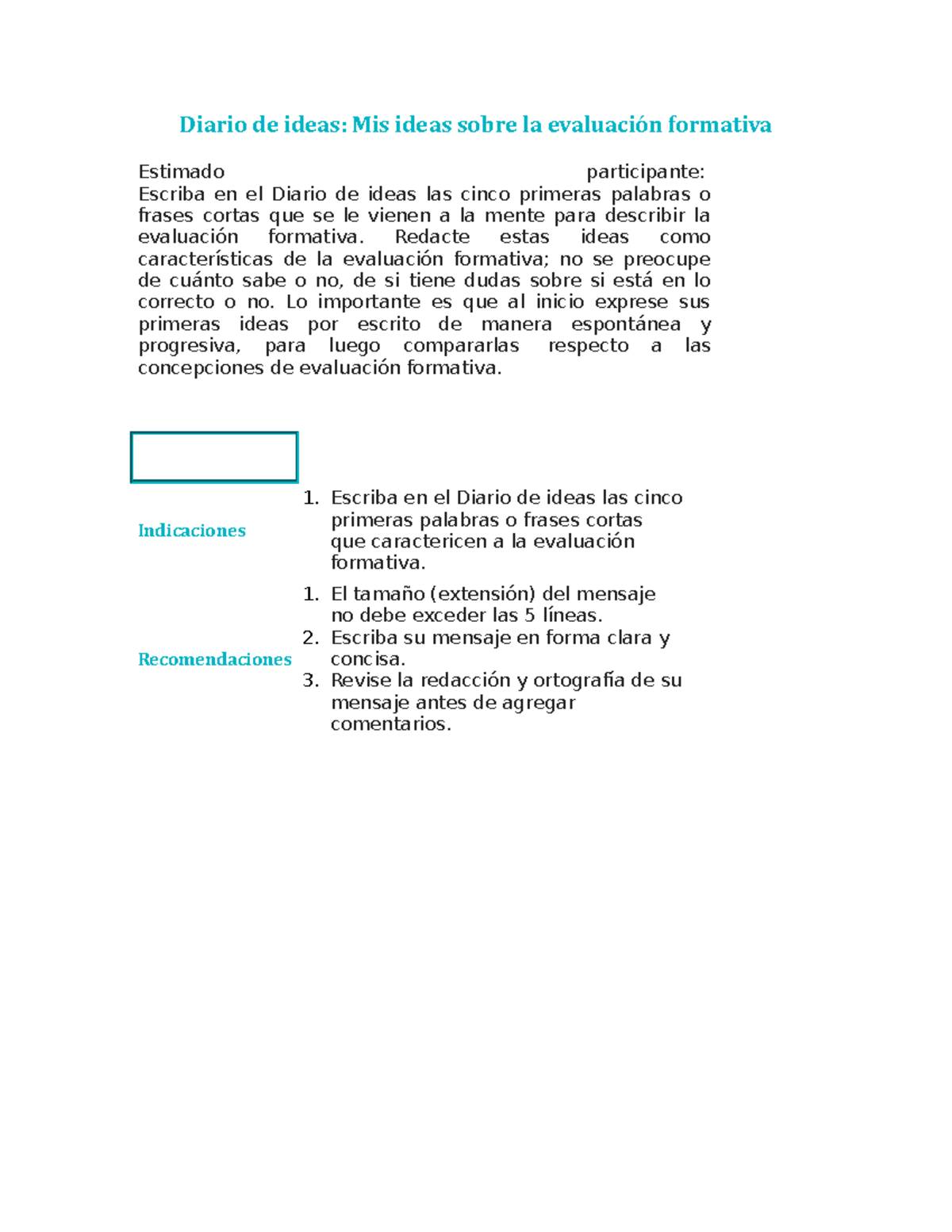 Diario de ideas Mis ideas sobre la evaluación formativa - Diario de ...