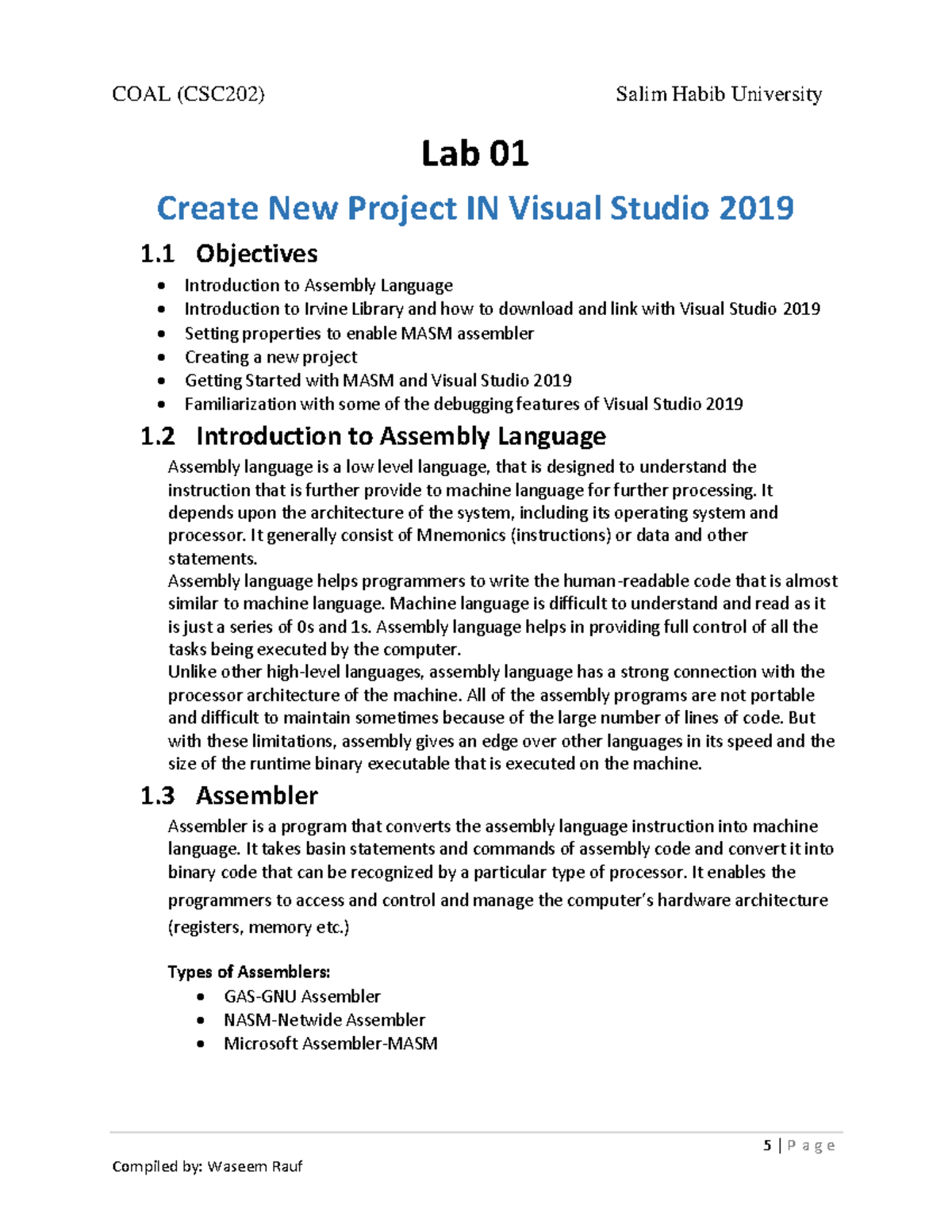 COAL Lab01 Manual - ADa - 5 | P a g e Lab 01 Create New Project IN ...