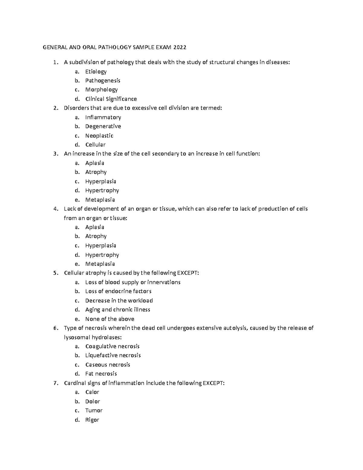 GEN ORAL Patho Q&A - GENERAL AND ORAL PATHOLOGY SAMPLE EXAM 2022 A ...