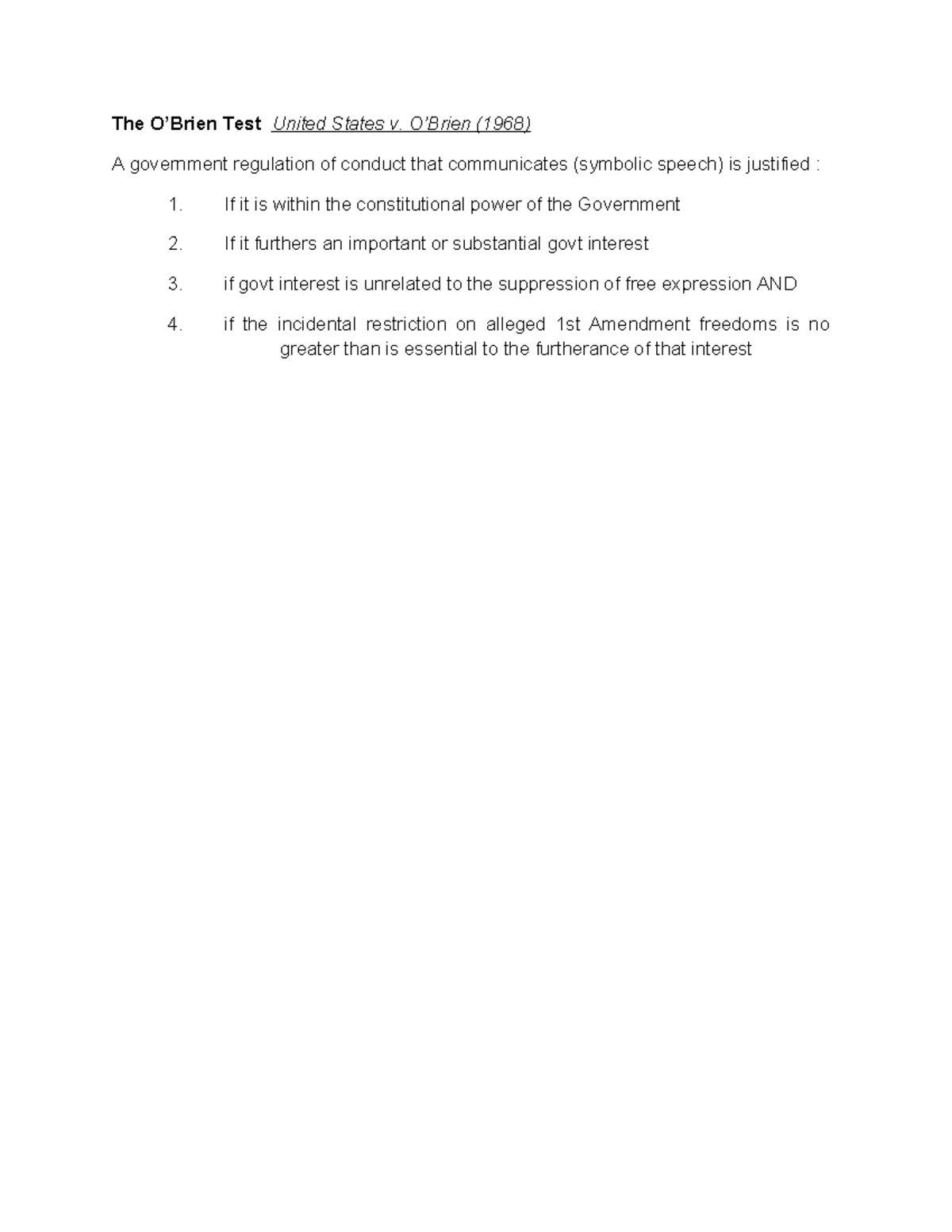 O'Brien Test - aid - 800 - The O’Brien Test United States v. O’Brien ...