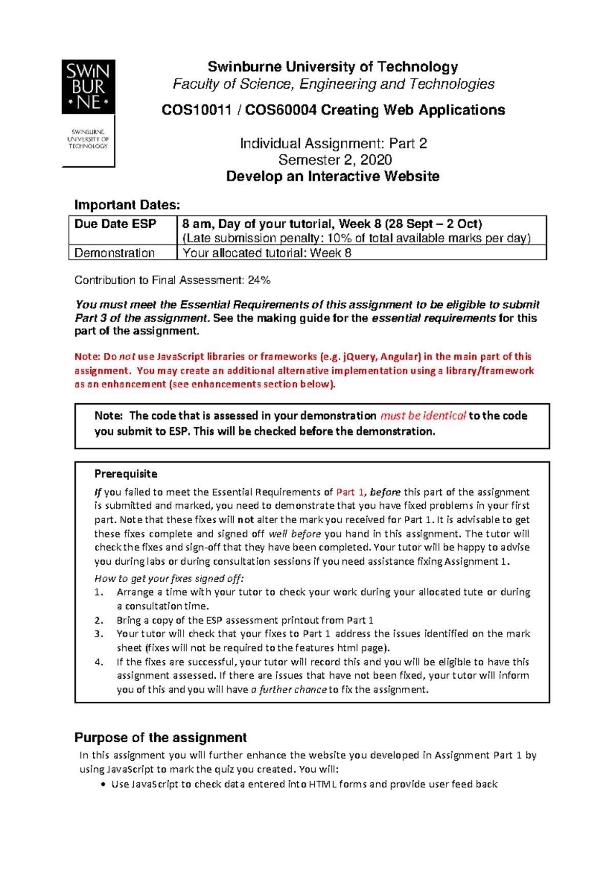 COS10011-COS60004 A2 2020S2 - Warning: TT: undefined function: 32 Warning: TT: undefined ...