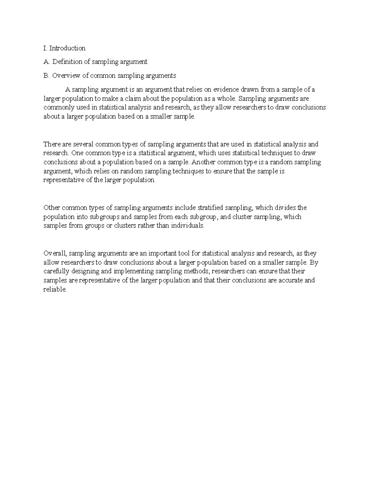 Sampling Argument 1 I Introduction A Definition Of Sampling Argument B Overview Of Common