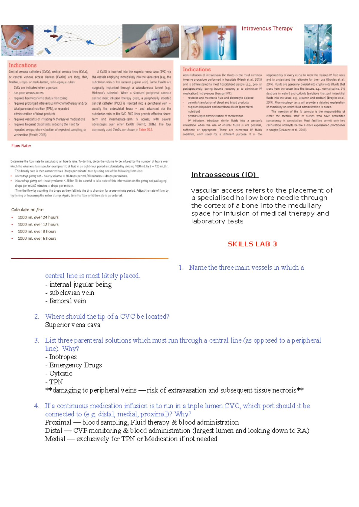Skills LAB 3 CVAD Notes - SKILLS LAB 3 1. Name the three main vessels ...