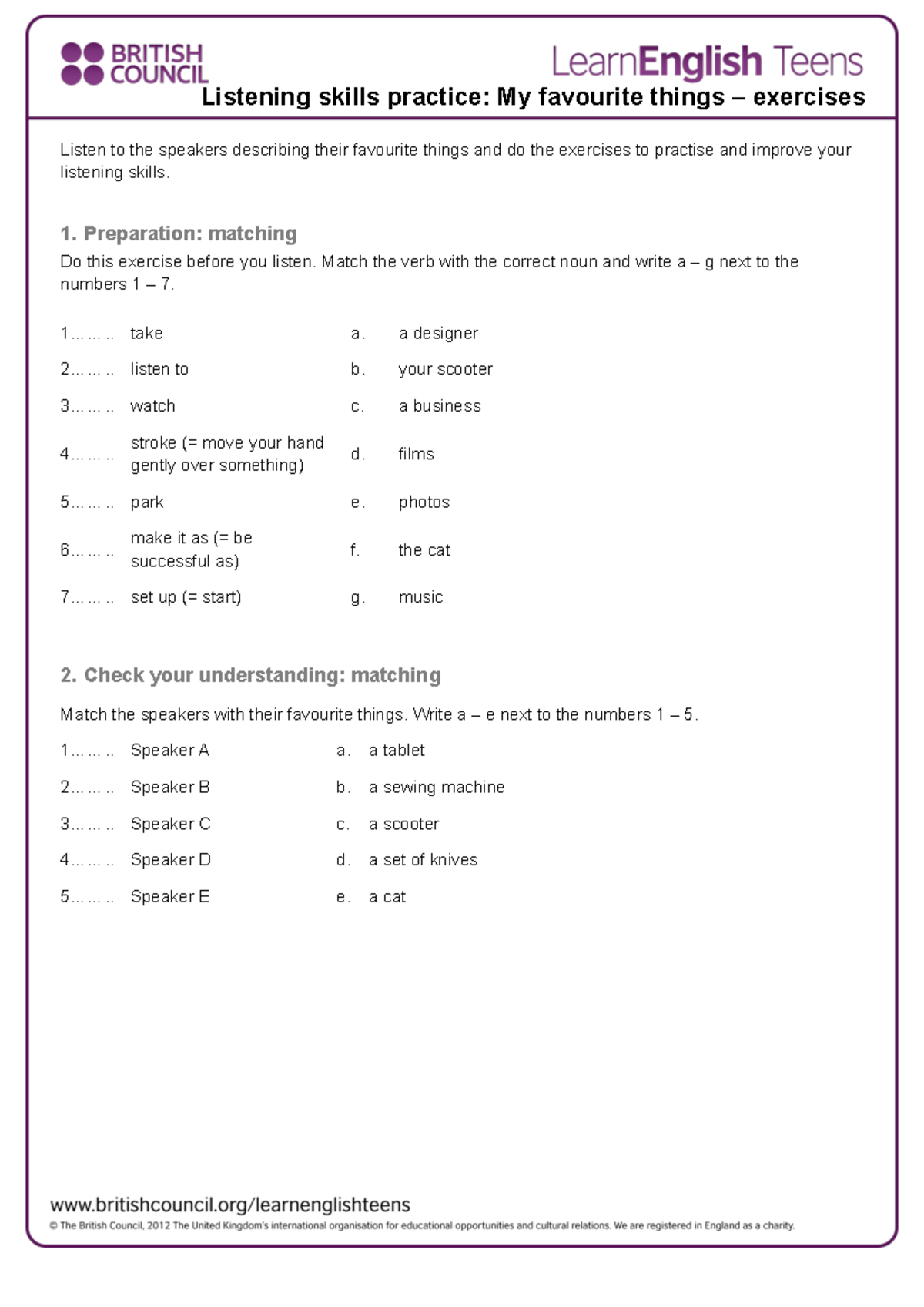 Microsoft Word - My favourite things - exercises - Listen to the ...