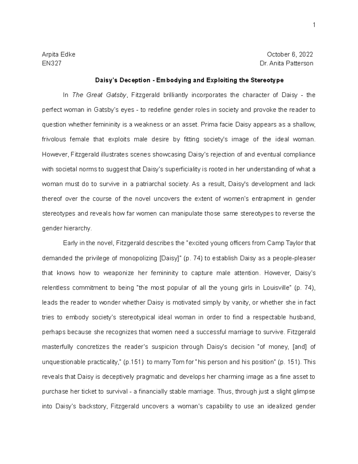 EN327 First Essay Final Draft Arpita Edke - Arpita Edke October 6, 2022 ...