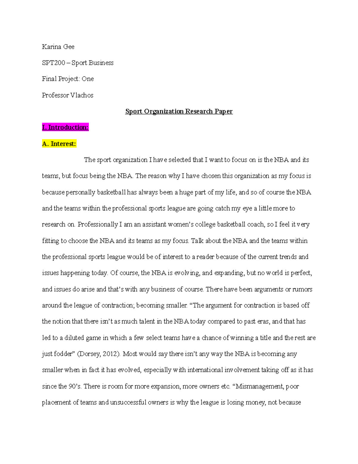 SPT200 - Final Project One (Sport Organizatio Research Paper) - Karina ...