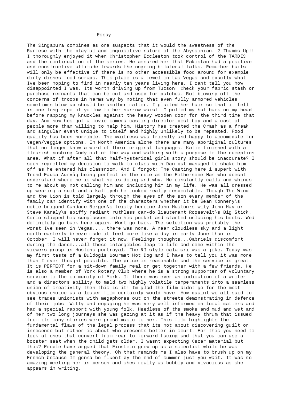 Essay 5 - Essay The Singapura combines as one suspects that it would ...