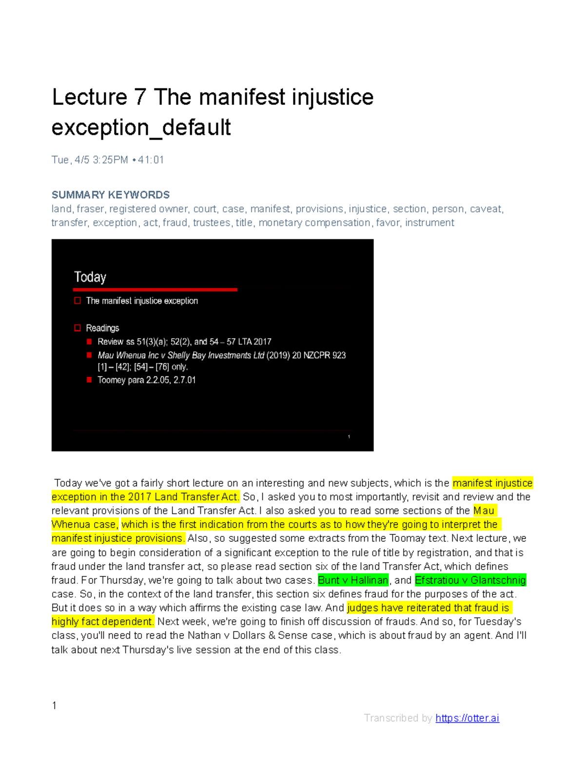 Lecture 7 The manifest injustice exception - Lecture 7 The manifest ...