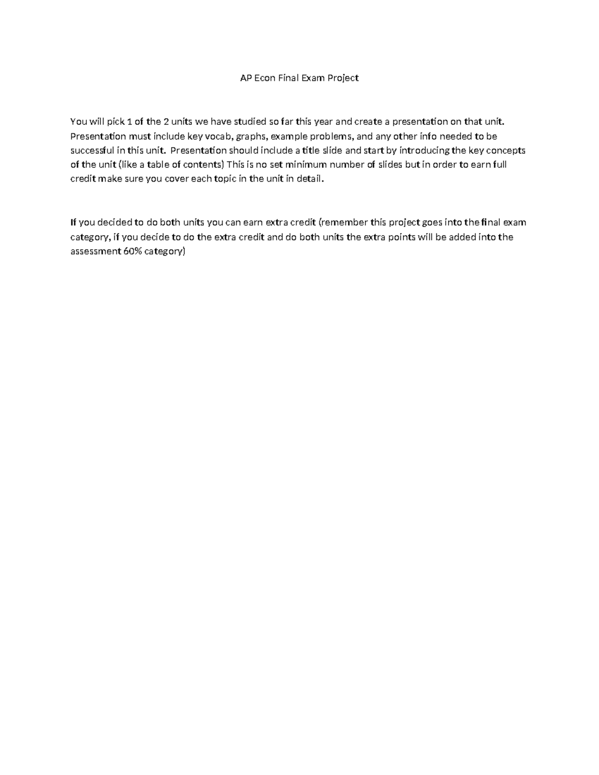 AP Econ Final Exam Project - Presentation must include key vocab ...