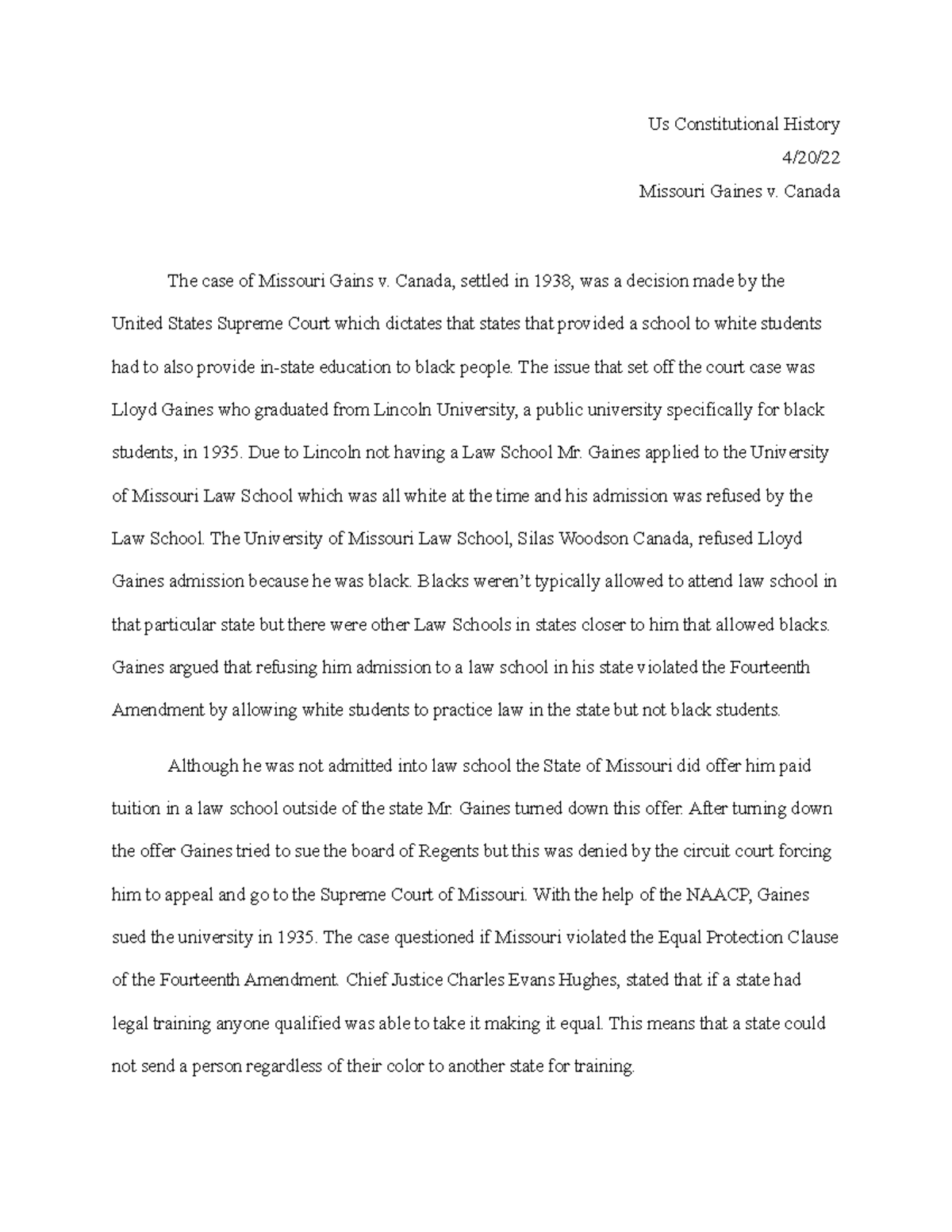 Missouri Gaines v Canada court case detailed - Us Constitutional ...