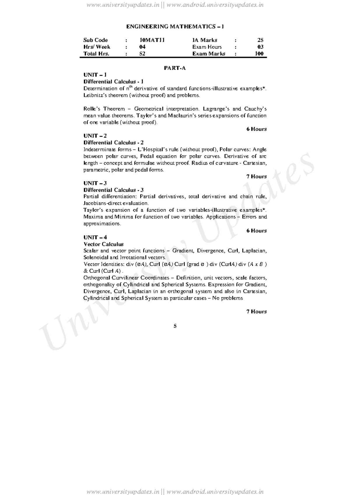 1-2 syllabus 2010-2011 - University Updates 5 ENGINEERING MATHEMATICS ...