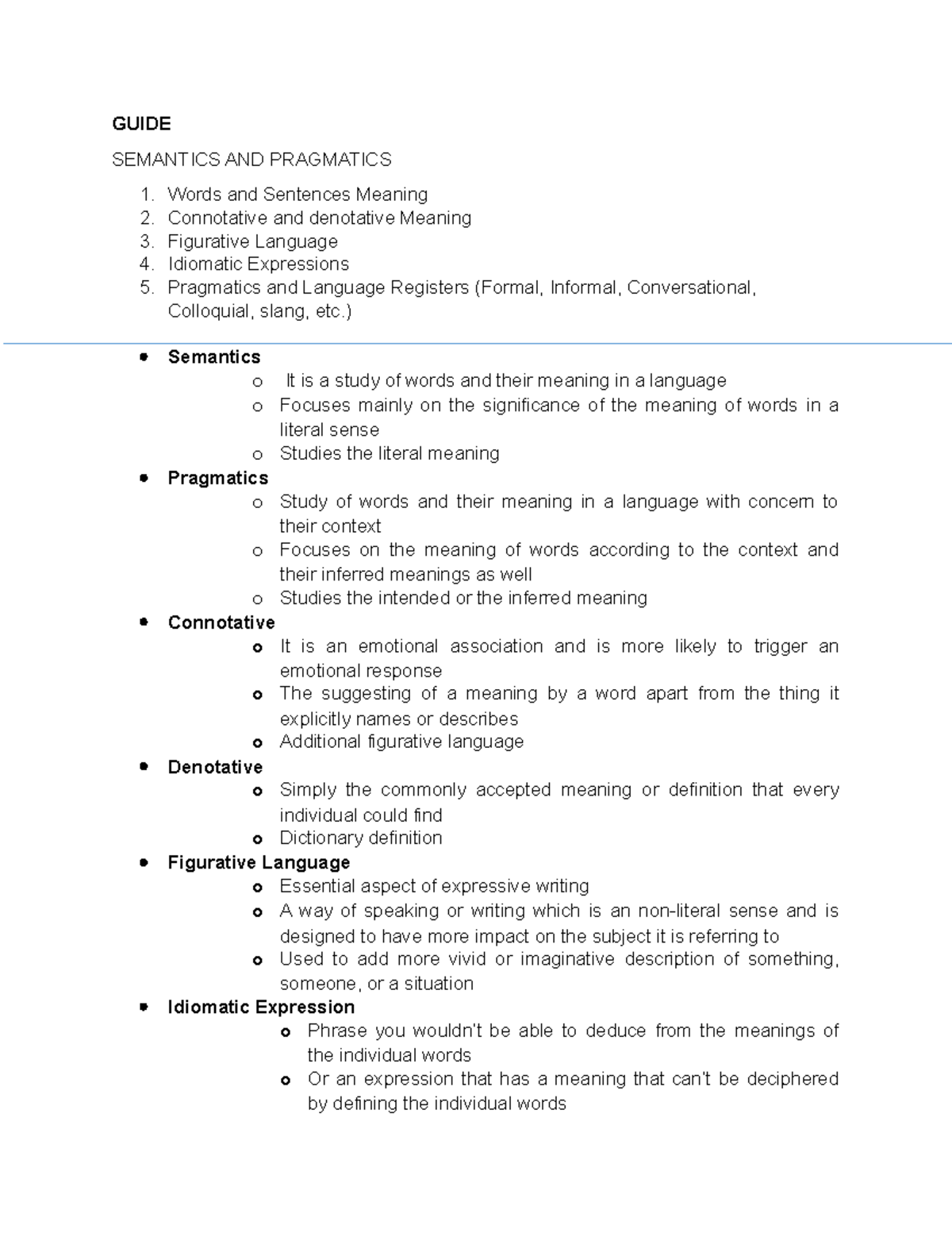 Guide - GUIDE SEMANTICS AND PRAGMATICS Words and Sentences Meaning ...