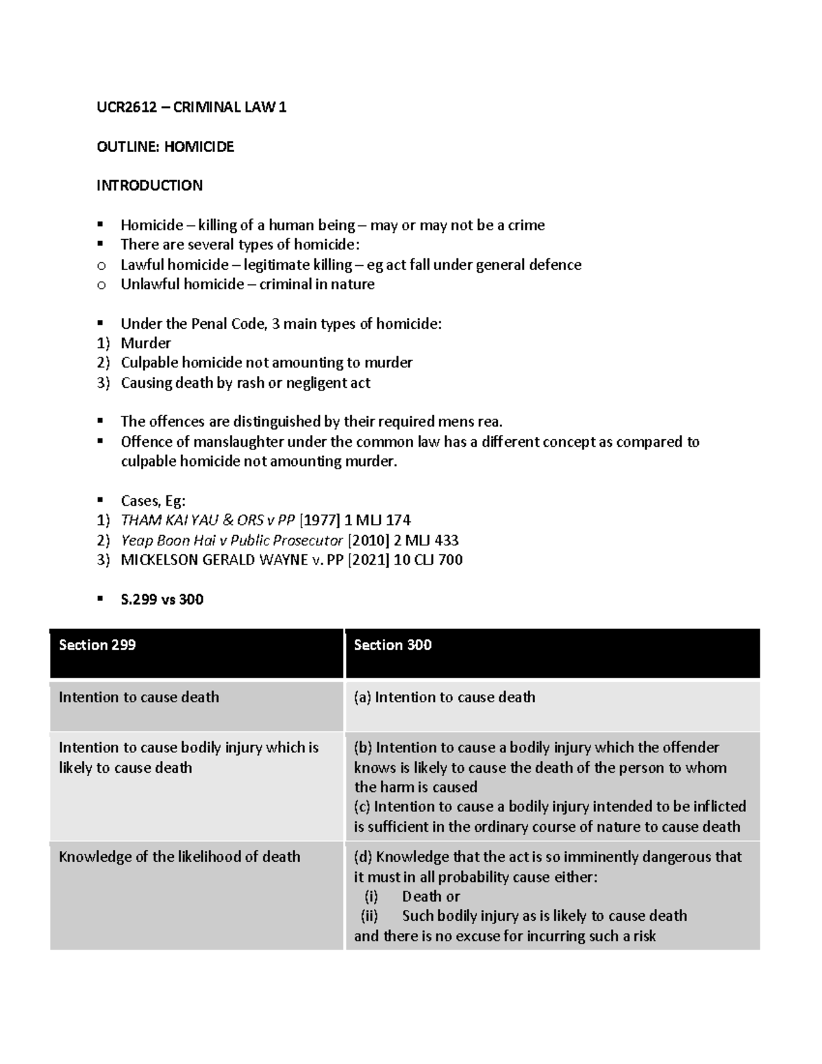 Homicide - UCR2612 – CRIMINAL LAW 1 OUTLINE: HOMICIDE INTRODUCTION ...