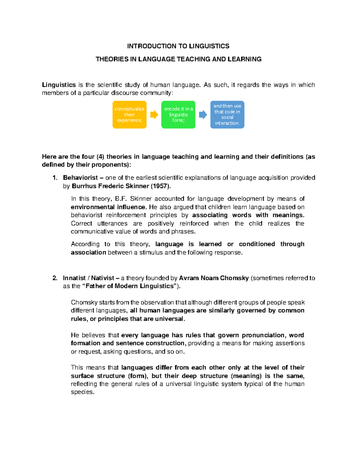 Linguistics - Language Acquisition Theories - INTRODUCTION TO ...